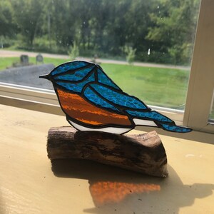Stained Glass Bluebird Mounted in Wood Window Sill Sun Catcher 62 - Etsy