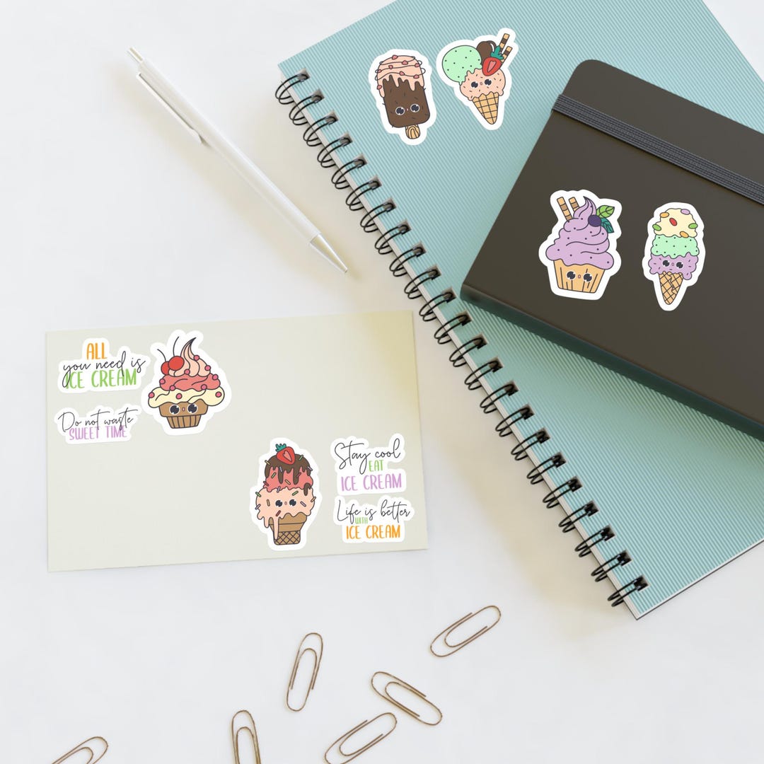 Whimsical Ice Cream Sticker Sheets: Fun Decor for Planners, Journals ...