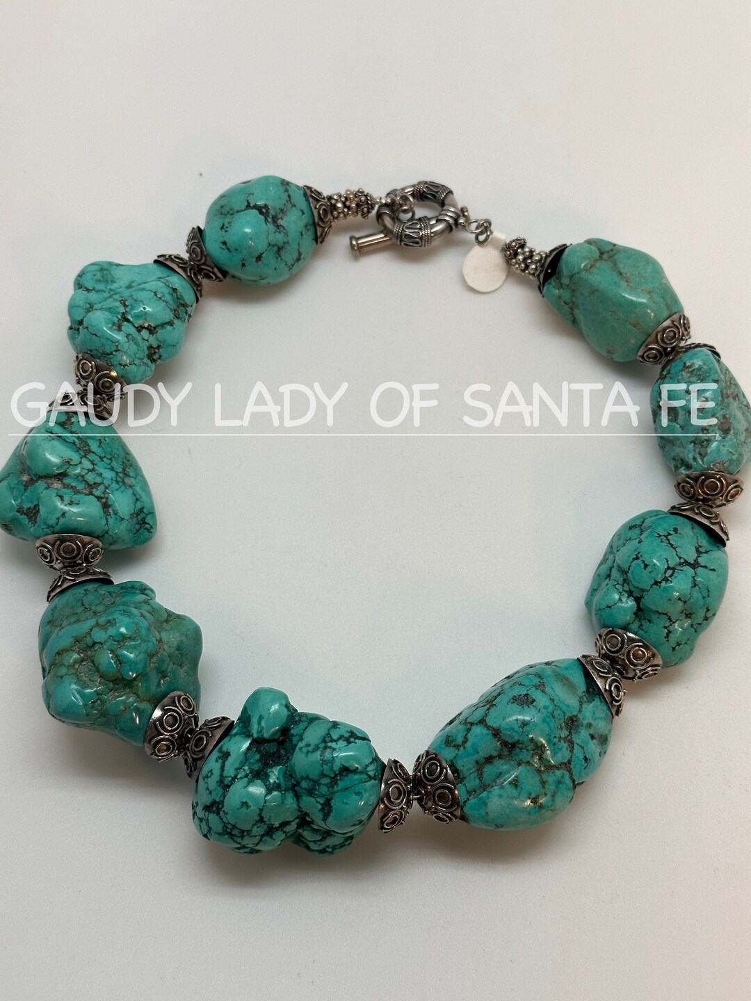 Huge Chunky Turquoise Silver Trimmed Necklace of Turquoise Magnesite - Etsy