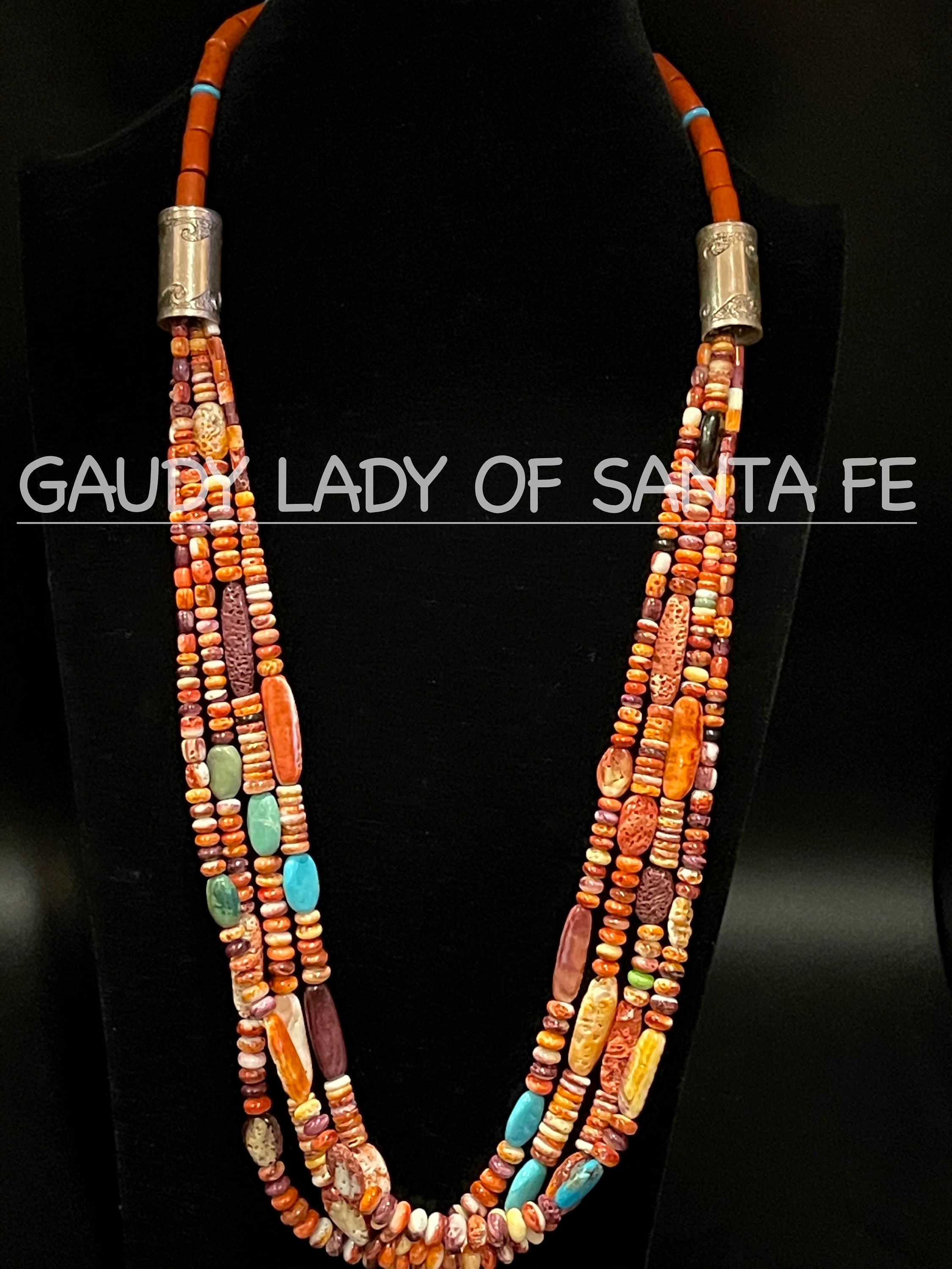 Spiny Oyster Necklace 4 Strand Sterling Silver Barrels