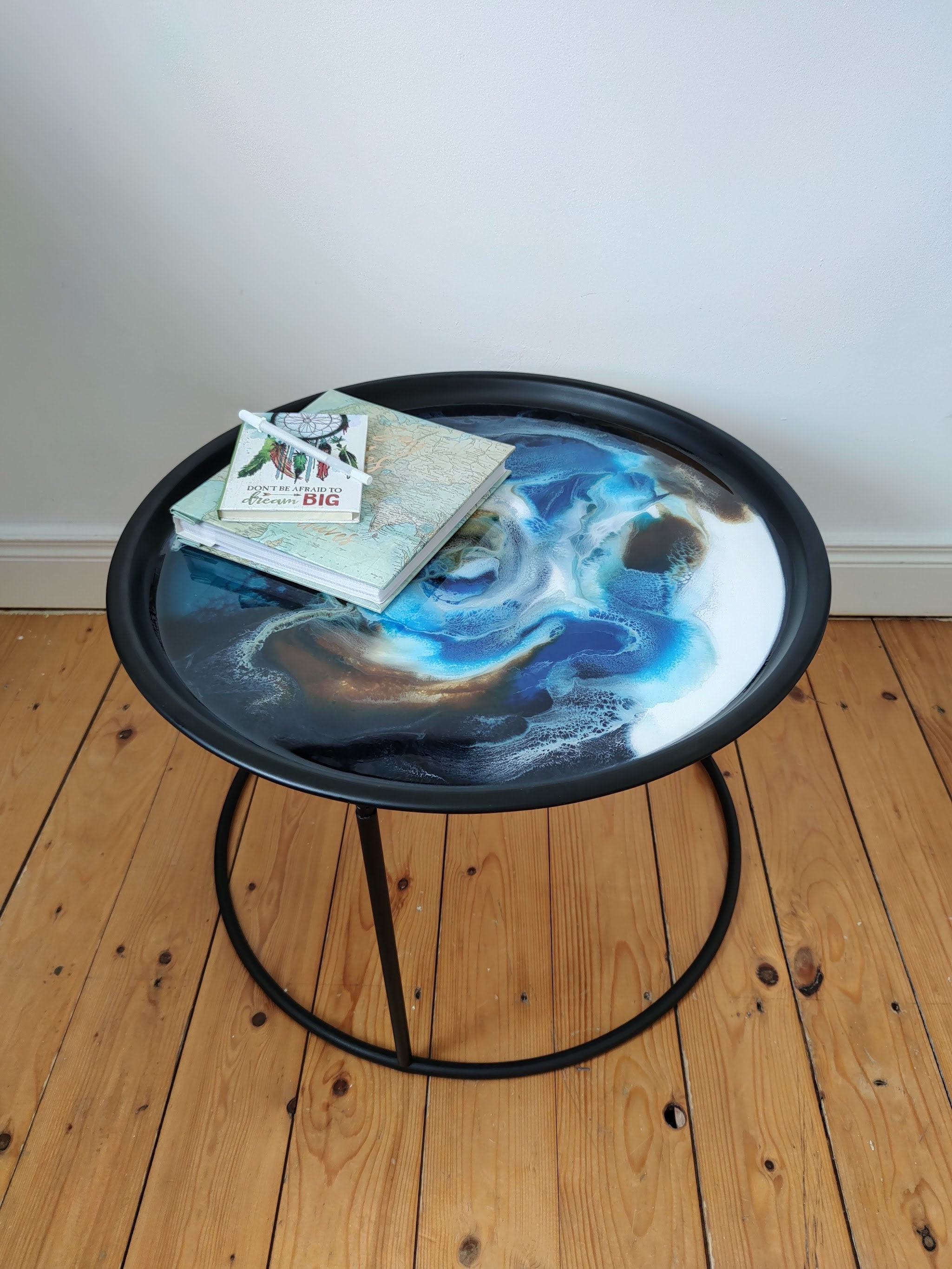 Unique Epoxy Resin Abstract Art Coffee Table Side High Gloss Design ...