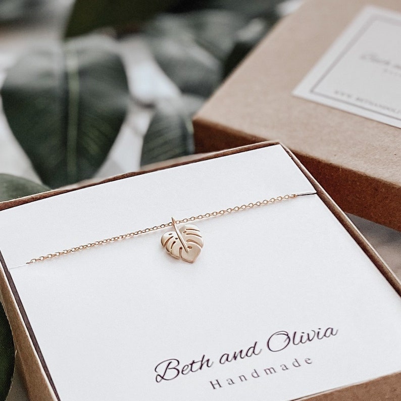 Gold Monstera Leaf Necklace, Leaf Charm, Matte Gold Monstera Necklace ...