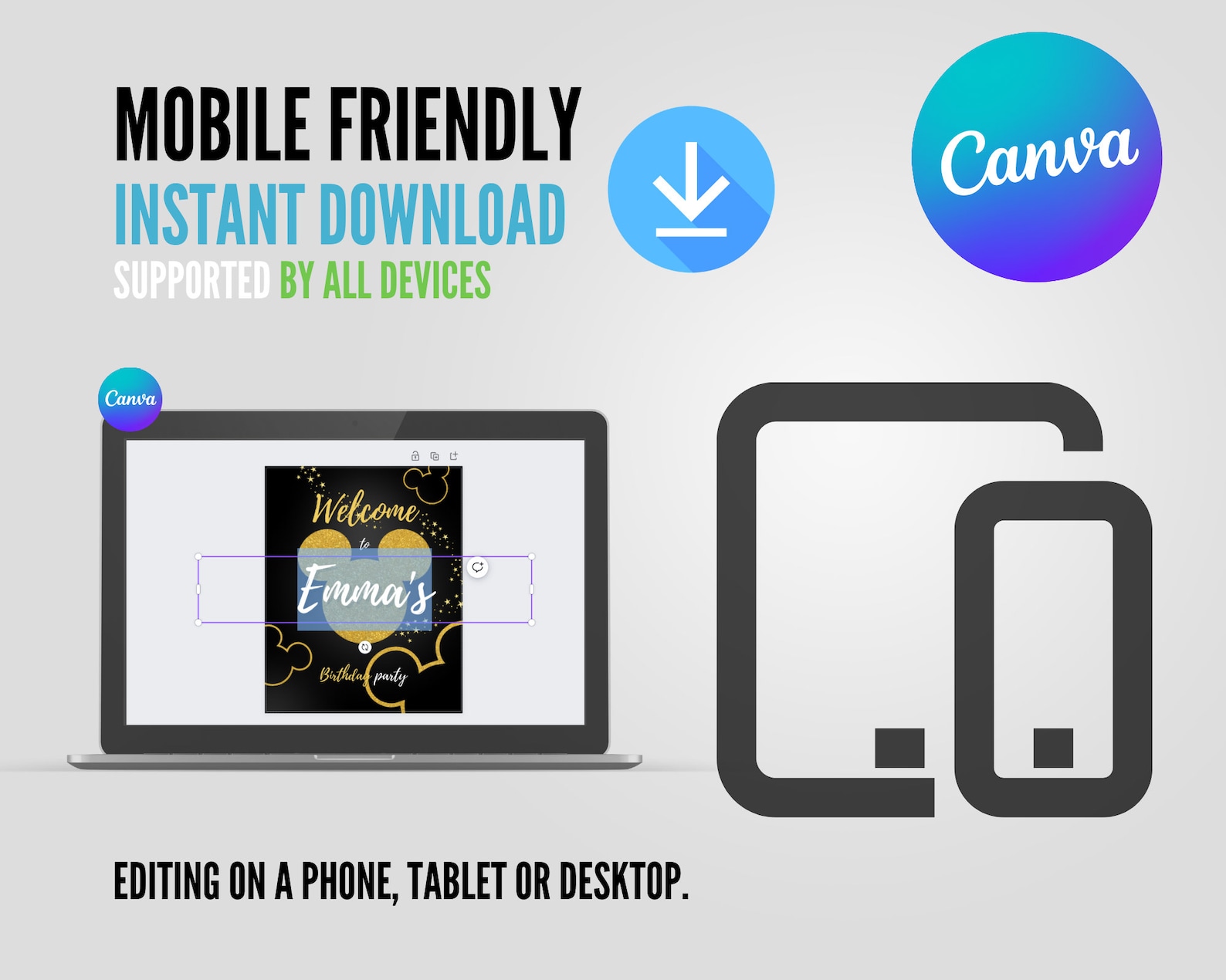 Mickey Mouse Invitation Phone Birthday, Mickey Mouse Gold Party ...