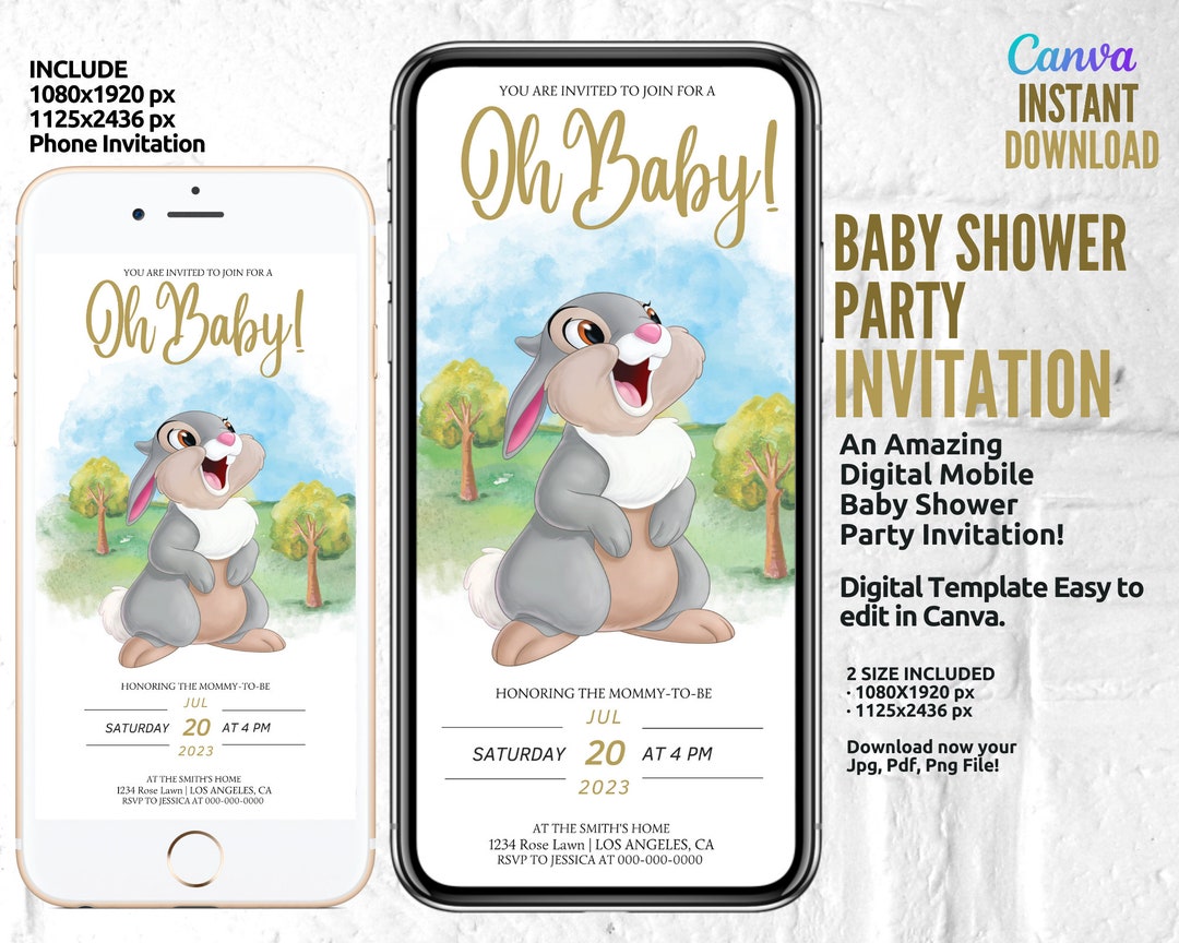Baby Shower Invitation, Bambi Thumper Party, Baby Shower Invitation ...