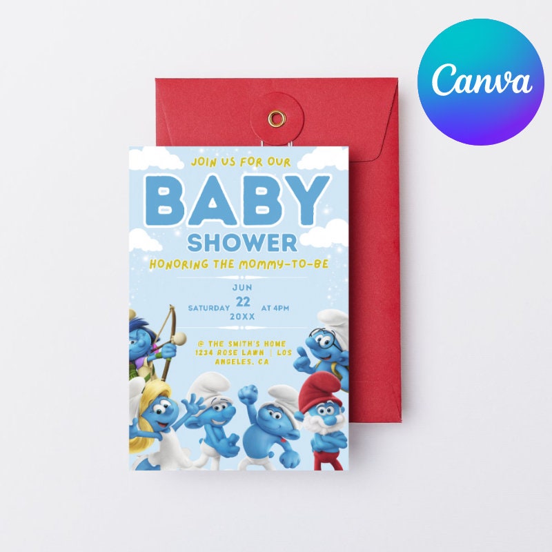 Smurfs Baby Shower Invitation: Editable Template (digital Download) - Etsy