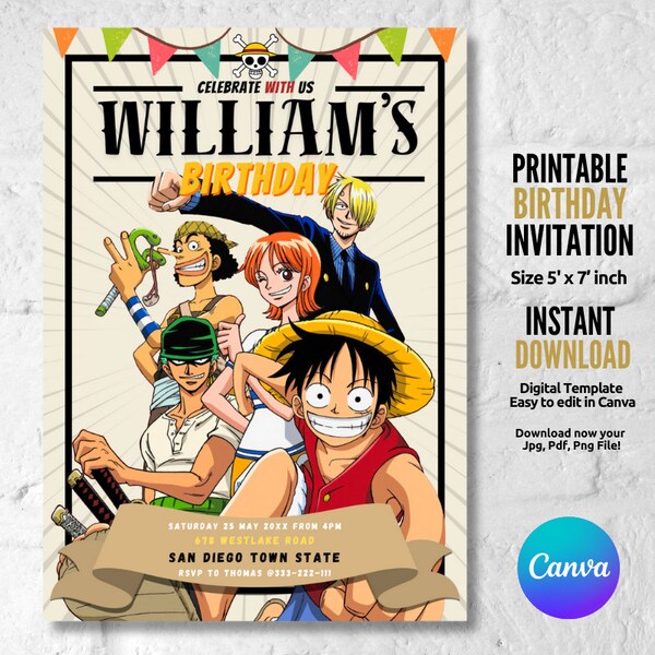 One Piece Anime Party Invite - Etsy