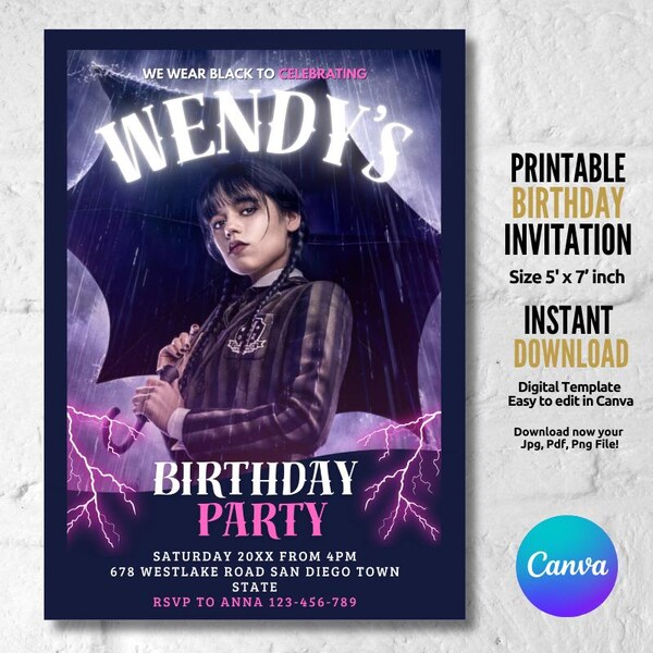 Wednesday Addams Invitation - Etsy