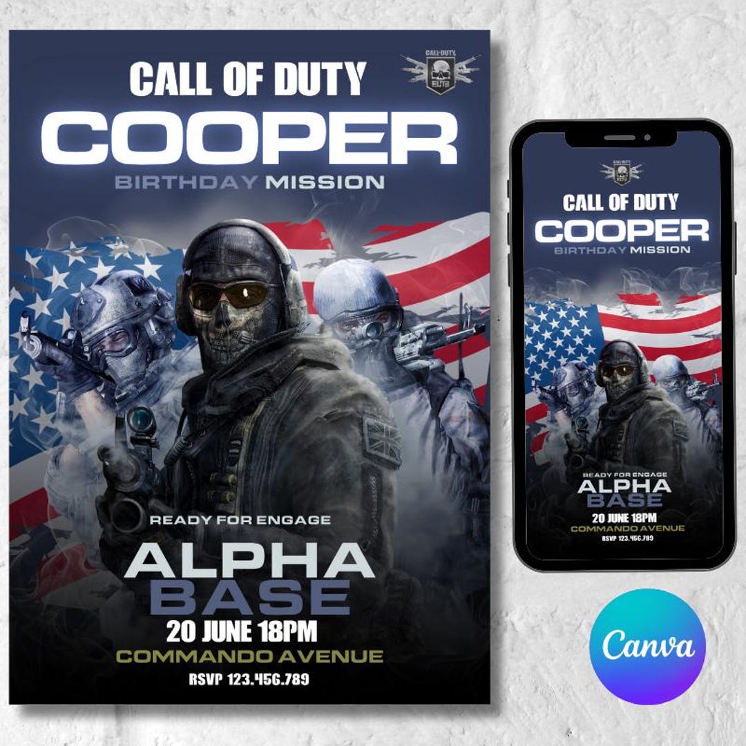 Soldier Birthday Party, Digital Editable Template for COD Gamers ...