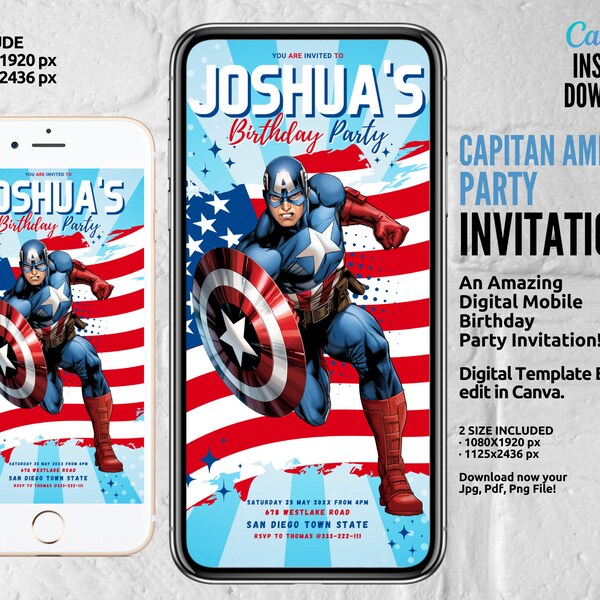 Captain America Birthday Invitations - Etsy