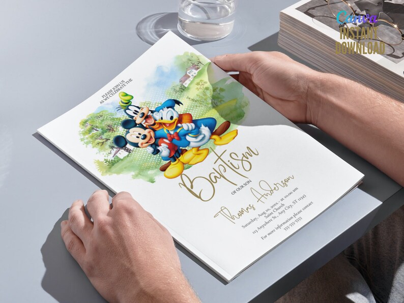 Mickey and Friends, Baptism Invitation Template, Donald Duck, Goofy and ...