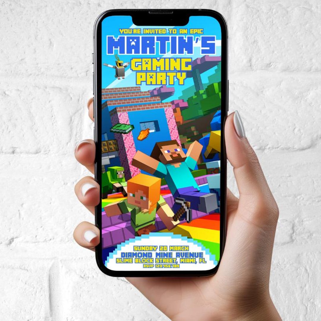 Minecraft Editable Template, Kids Birthday Party, Phone Invitation ...