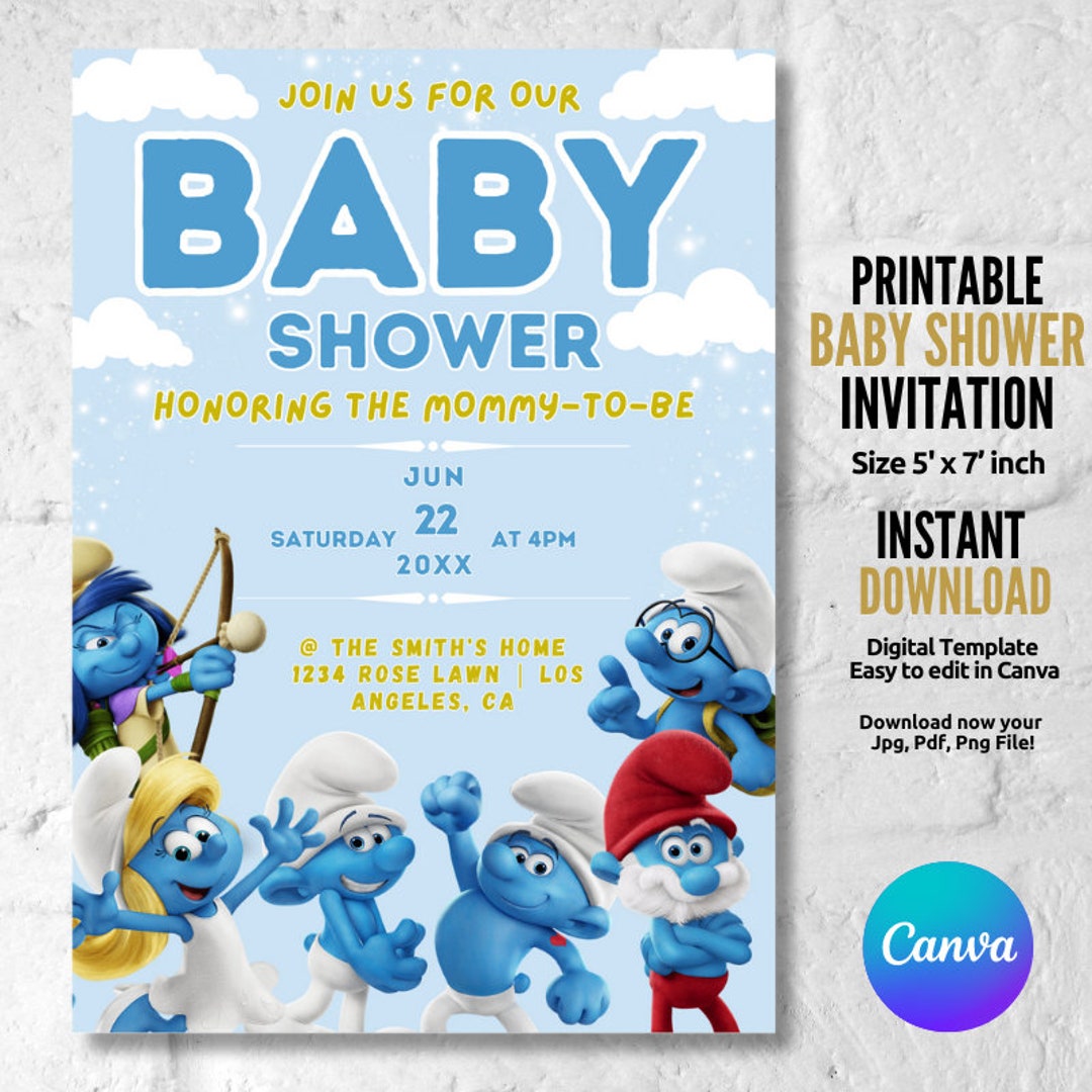 Smurfs Baby Shower Invitation: Editable Template (digital Download) - Etsy