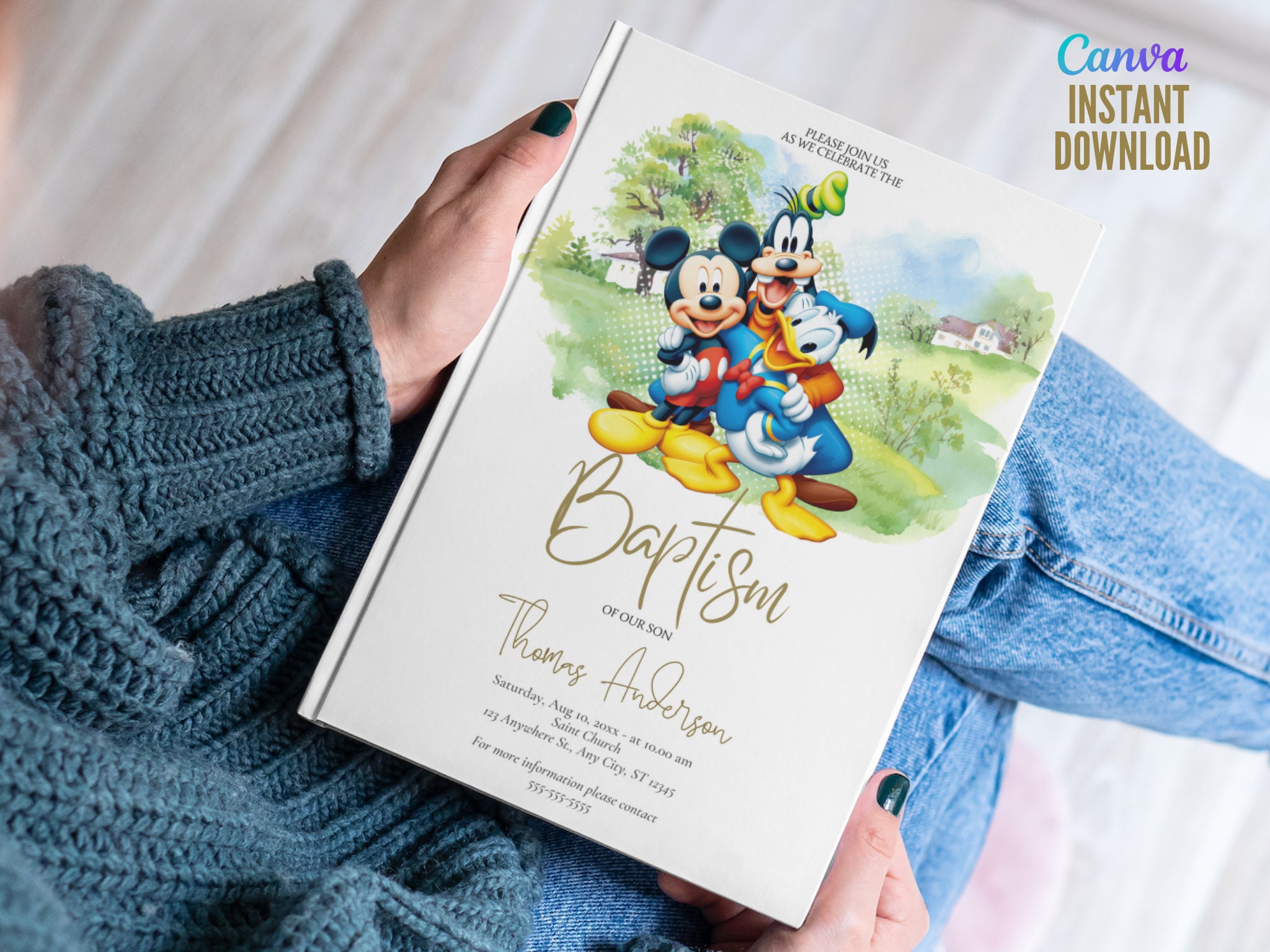 Mickey and Friends, Baptism Invitation Template, Donald Duck, Goofy and ...