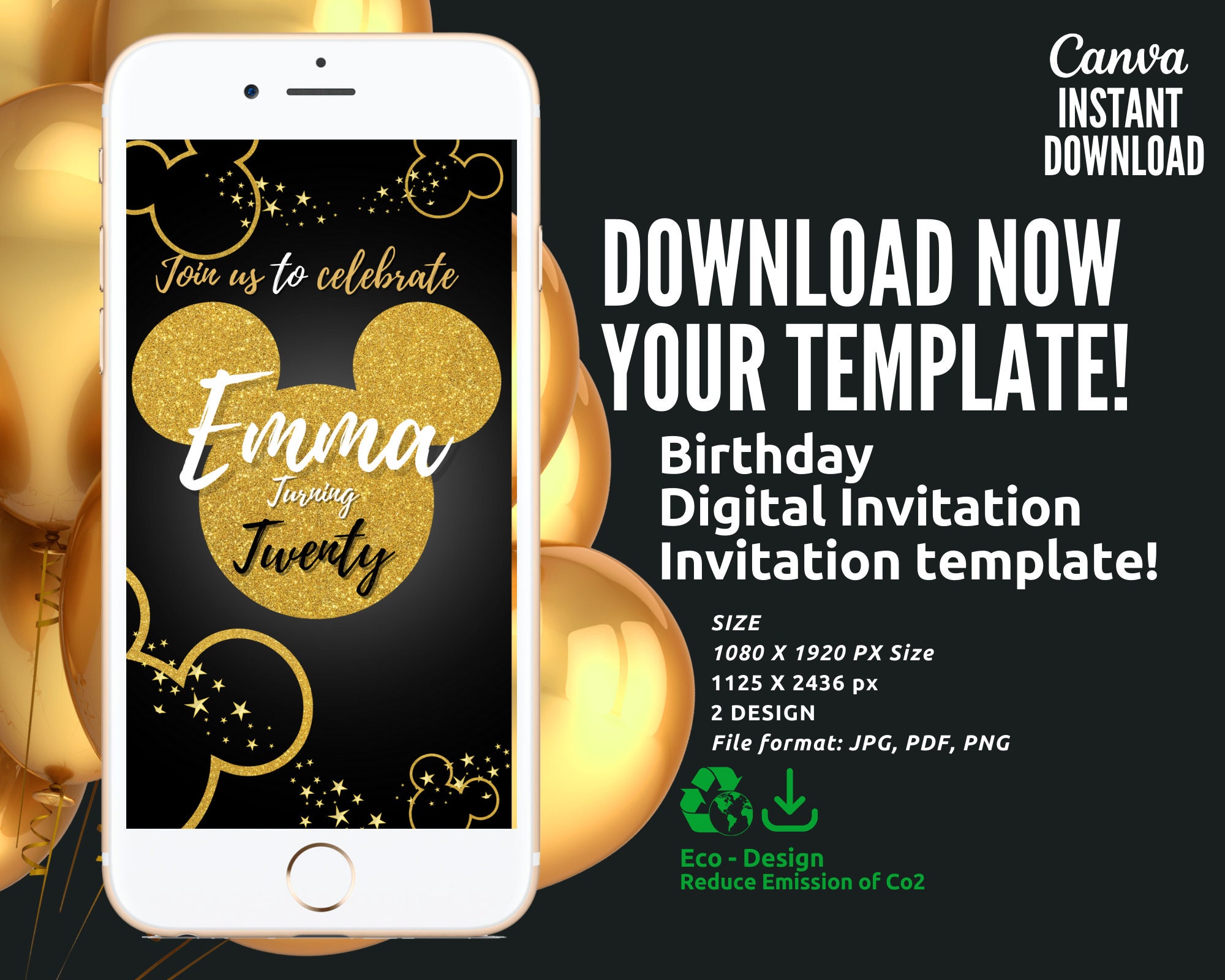 Mickey Mouse Invitation Phone Birthday, Mickey Mouse Gold Party ...