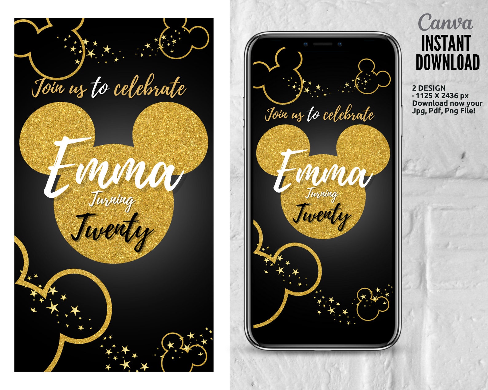 Mickey Mouse Invitation Phone Birthday, Mickey Mouse Gold Party ...