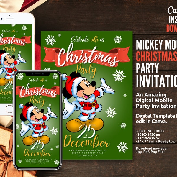 Mickey Mouse Christmas Invitation - Etsy