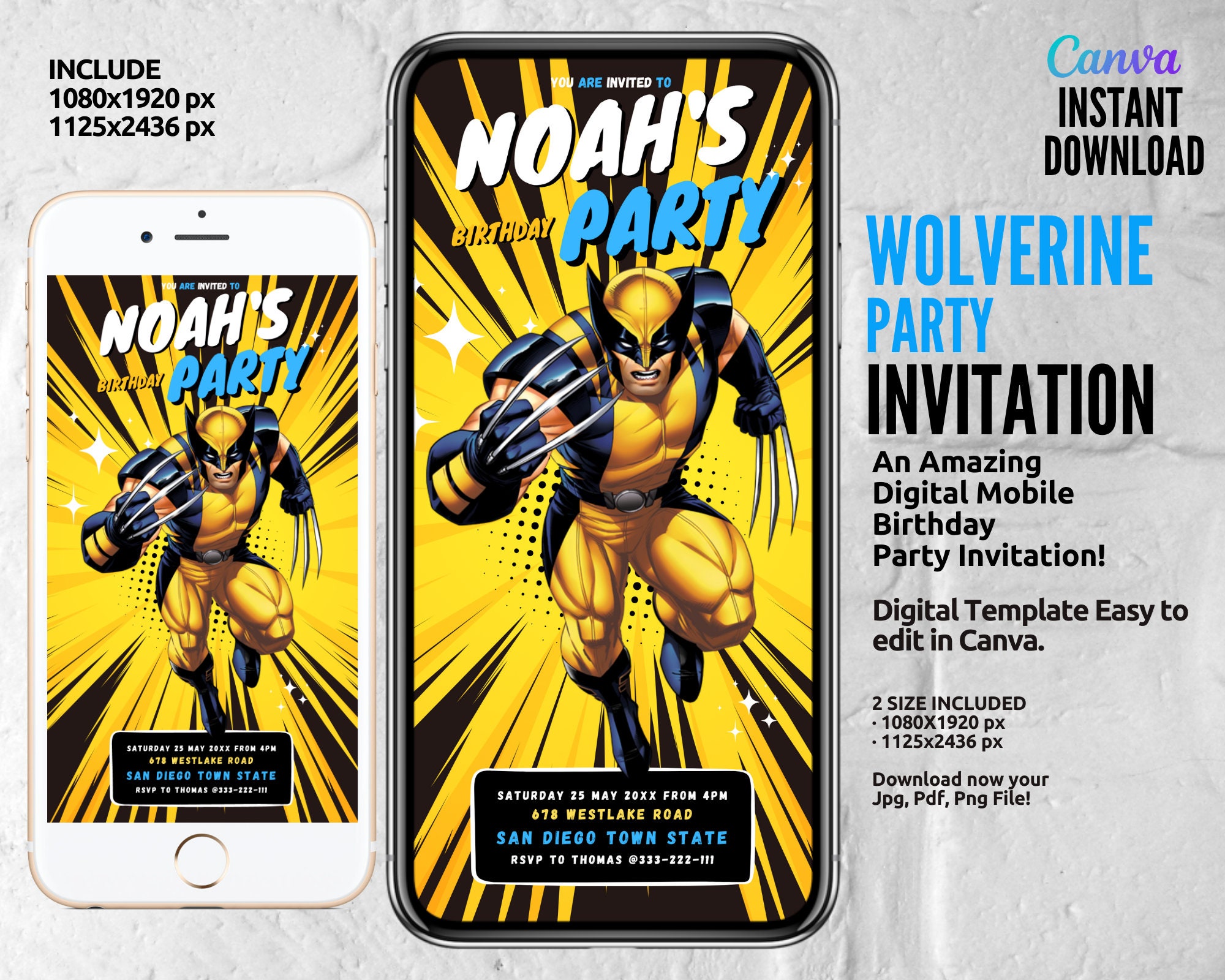 Wolverine Birthday Phone Invitation: Editable Avengers Template ...