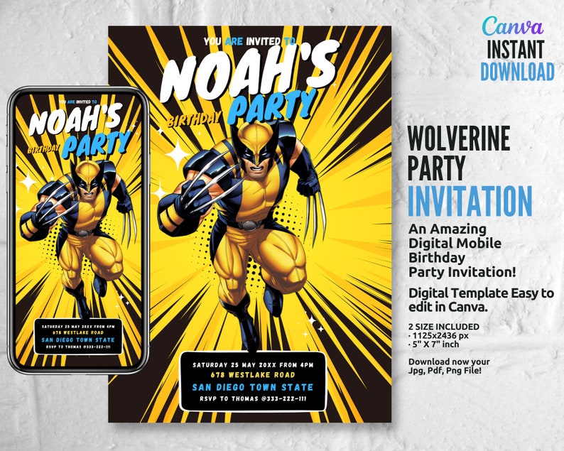 Wolverine Birthday Invitation, Editable Template, Avengers Phone ...