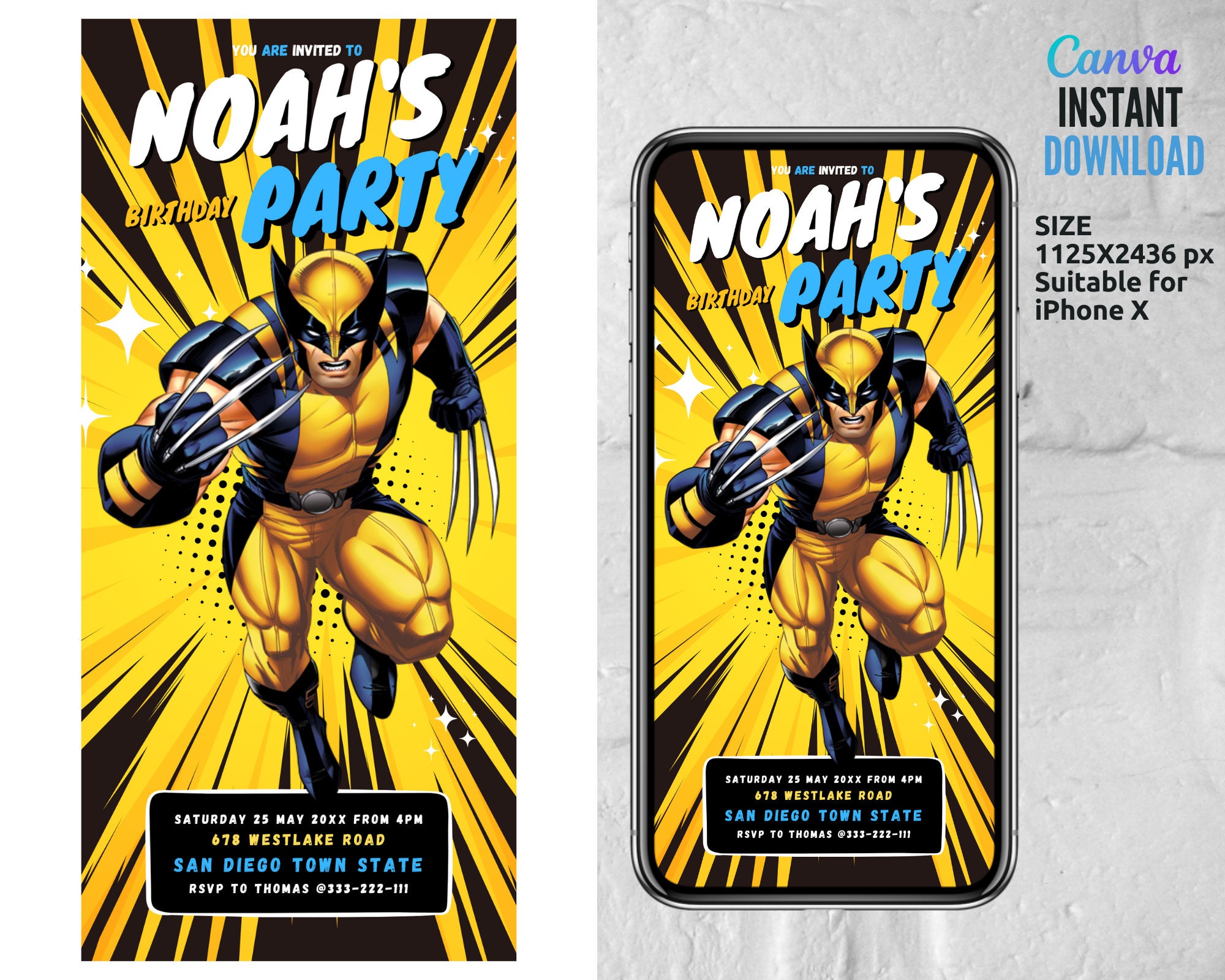 Wolverine Birthday Invitation, Editable Template, Avengers Phone ...