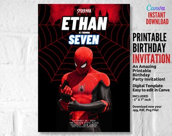 Editable Spider Man Birthday Invitation Template, Printable Birthday ...