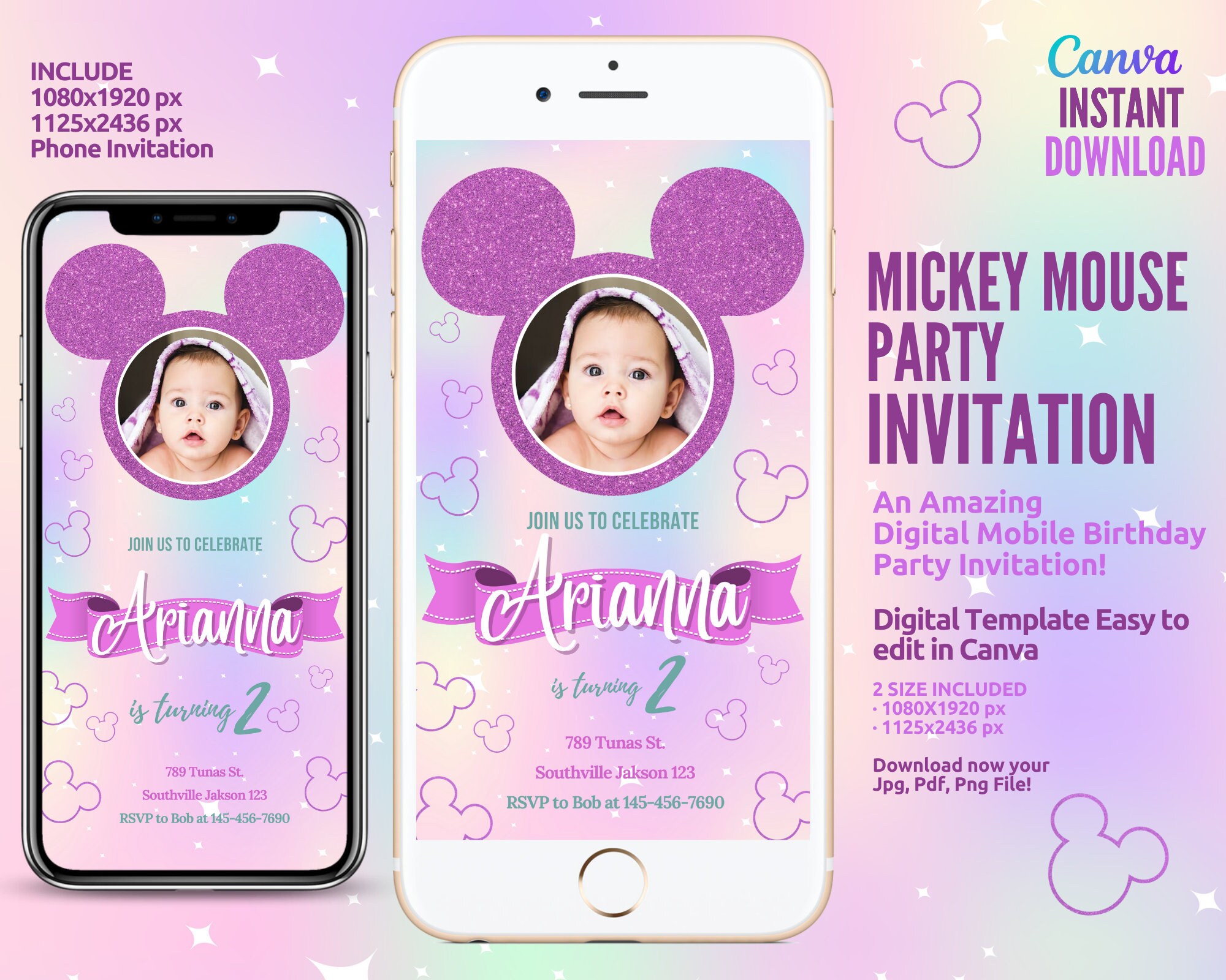 Birthday Party Phone Invitation Template, Minnie Electronic Invitation ...