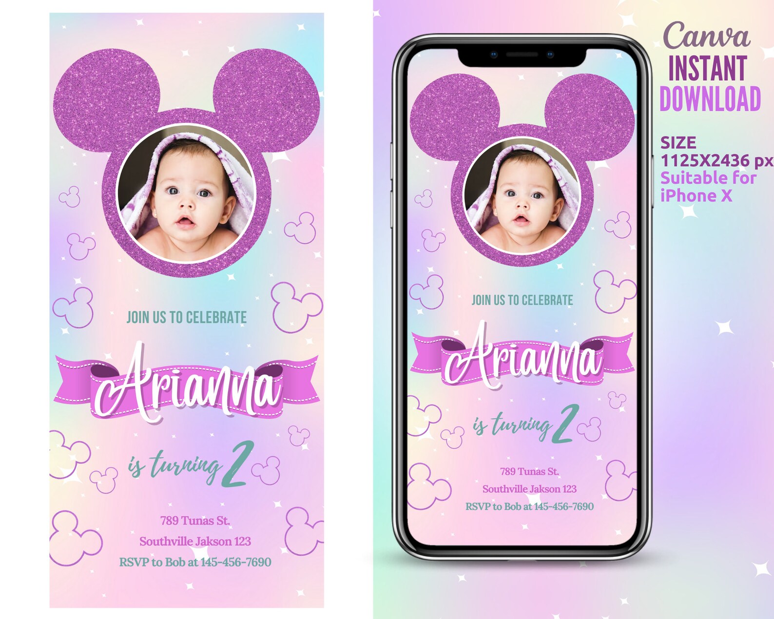 Birthday Party Phone Invitation Template, Minnie Electronic Invitation ...