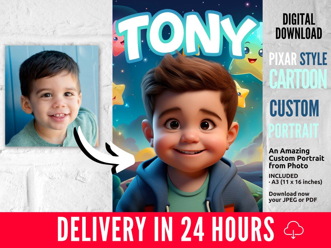 Custom Pixar Style Cartoon From Photo Kids Cartoon Custom - Etsy