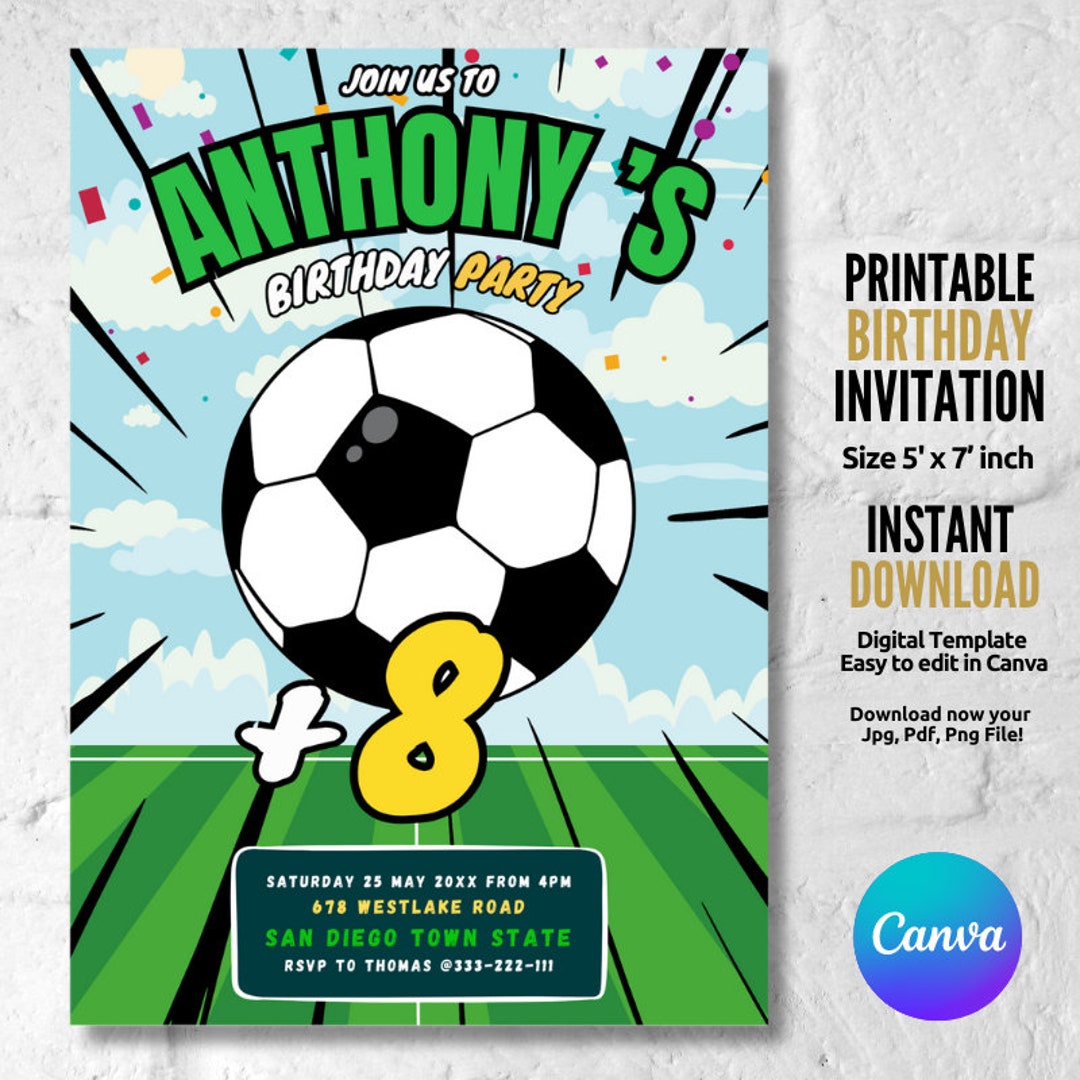 Soccer Birthday Party Invitation Template: Editable Printable (digital ...