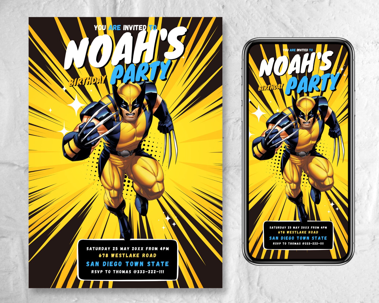 Wolverine Birthday Invitation, Editable Template, Avengers Phone ...