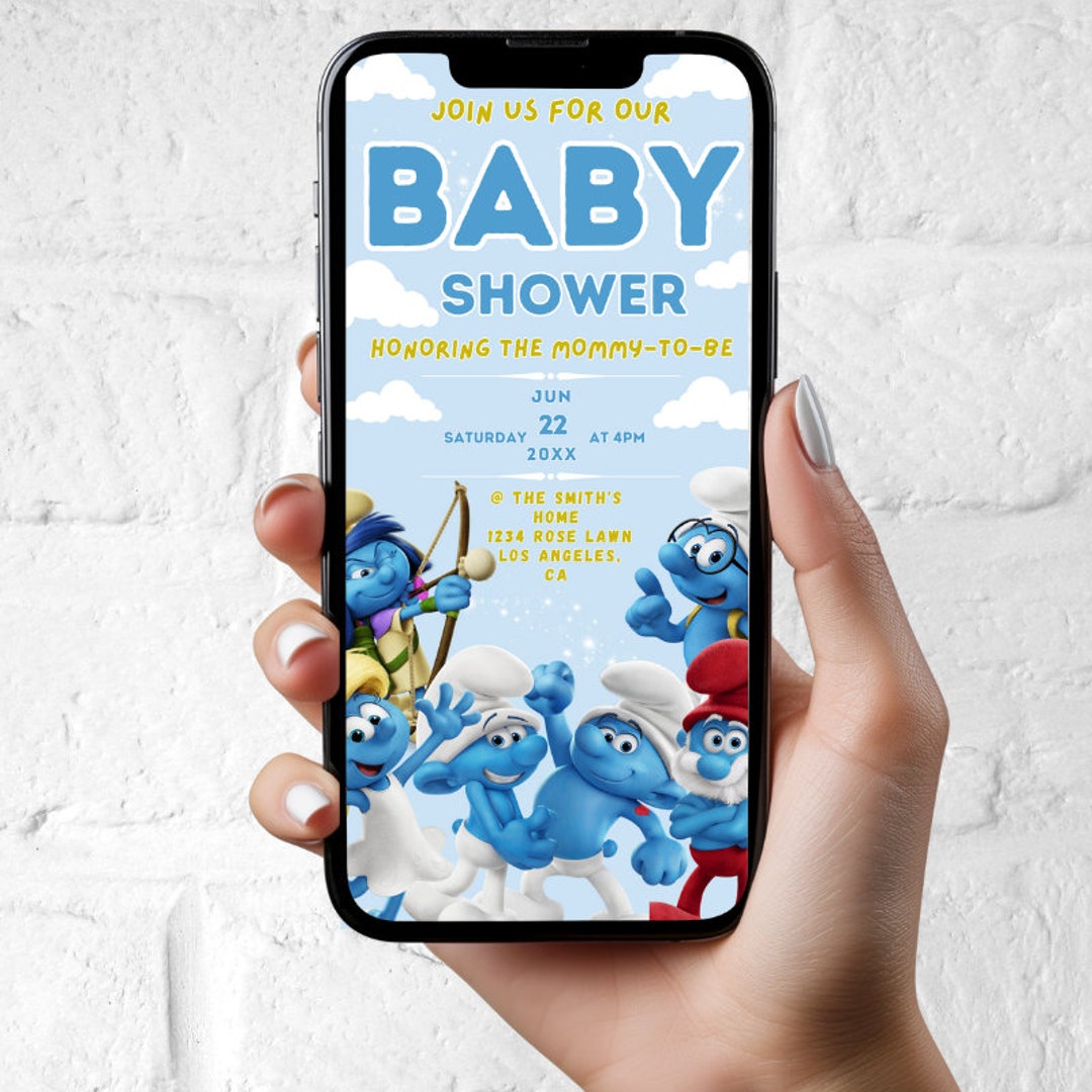 Baby Boy Shower Invitation: Editable Smurfs Theme, Phone Invite ...