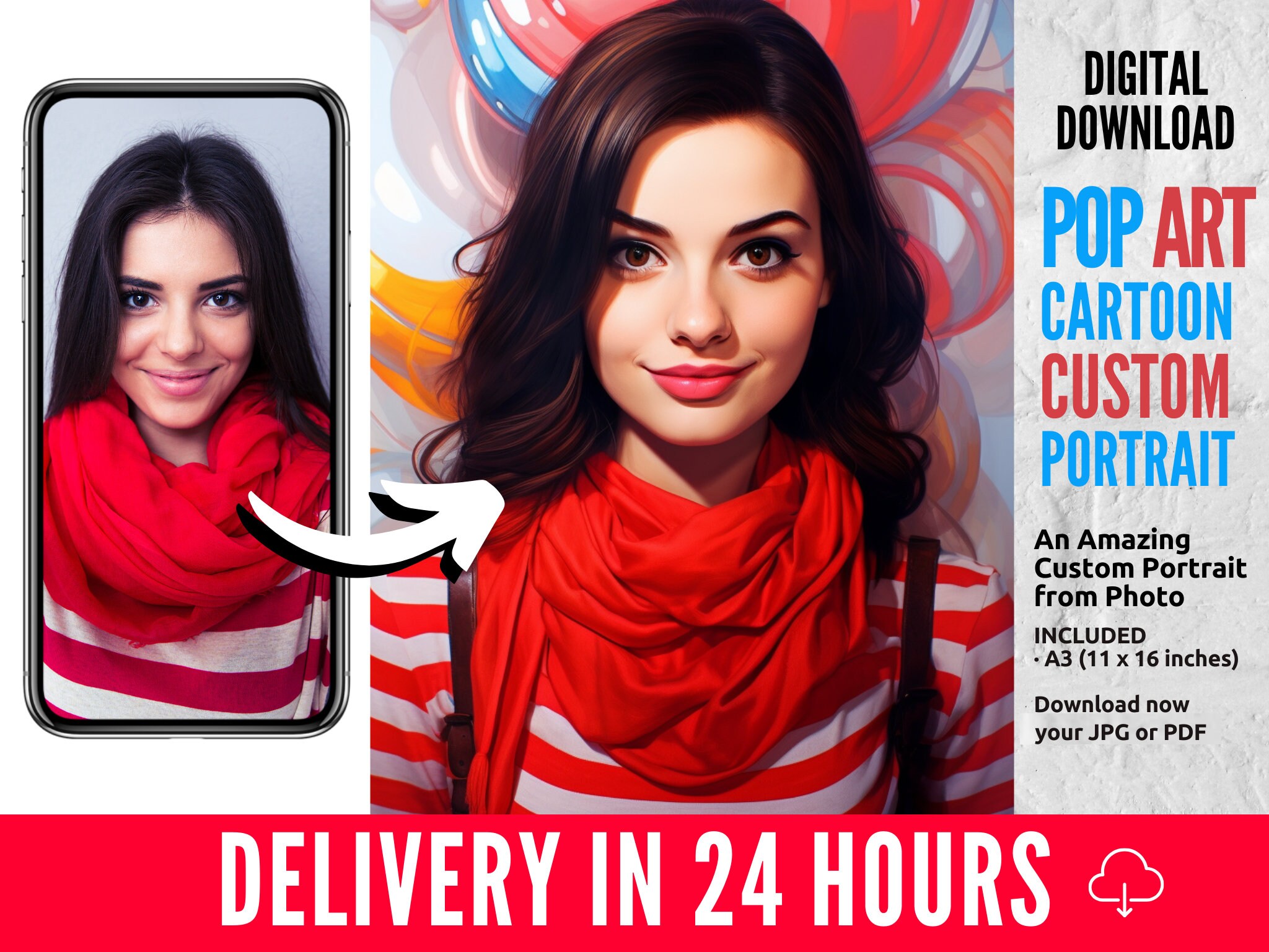 Custom Cartoon Avatar Portrait Custom Portrait Pop Art Cartoon T Photo A3 Digital