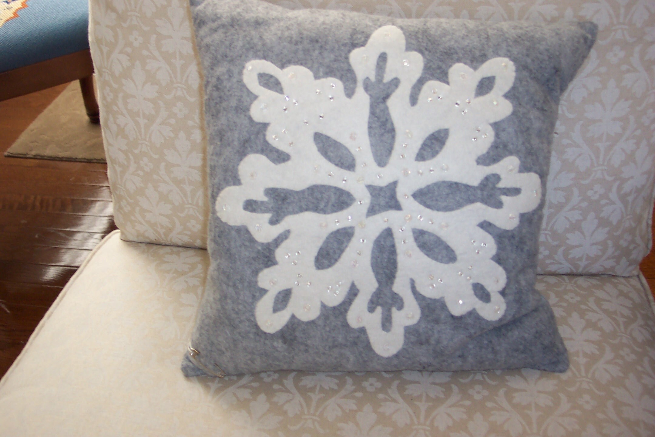 Hand Beaded Snowflake Wool Felted Pillow Glitter Christmas - Etsy UK