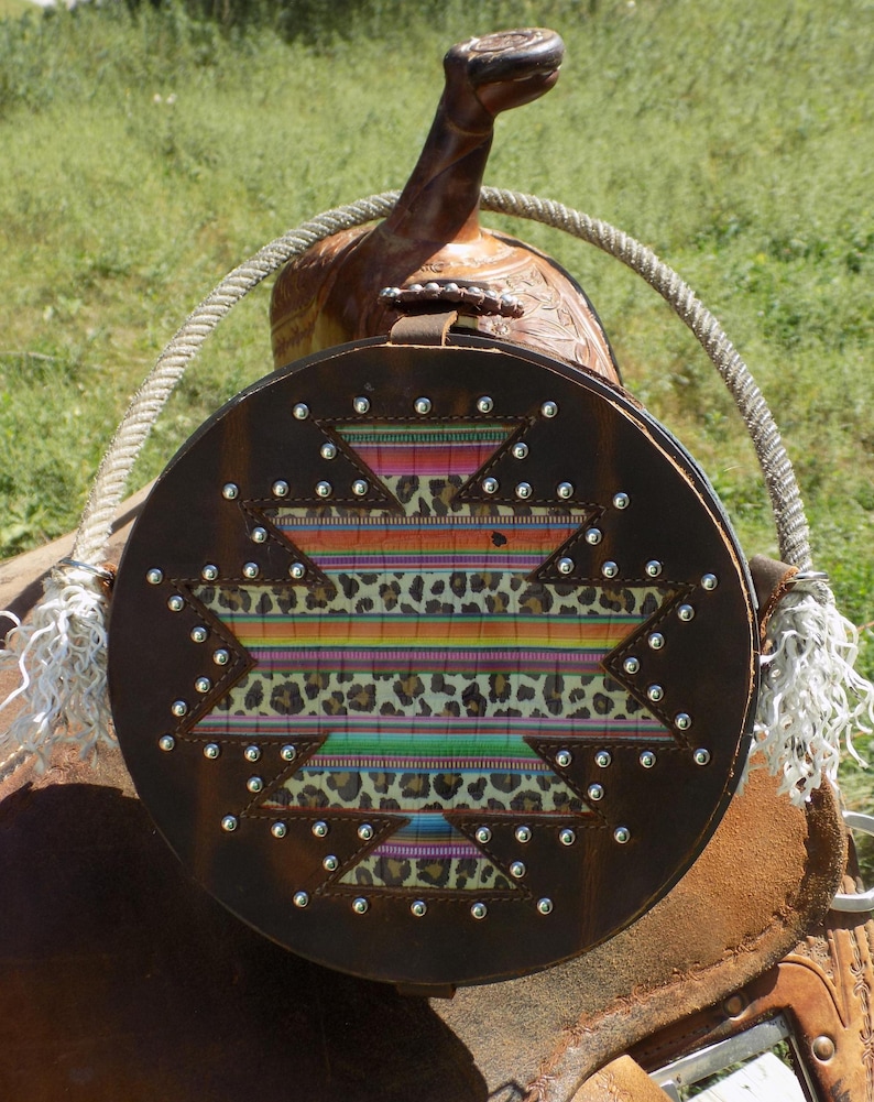 Brown Southwest Design Serape and Leopard Leather Kids Rope Can/goat ...
