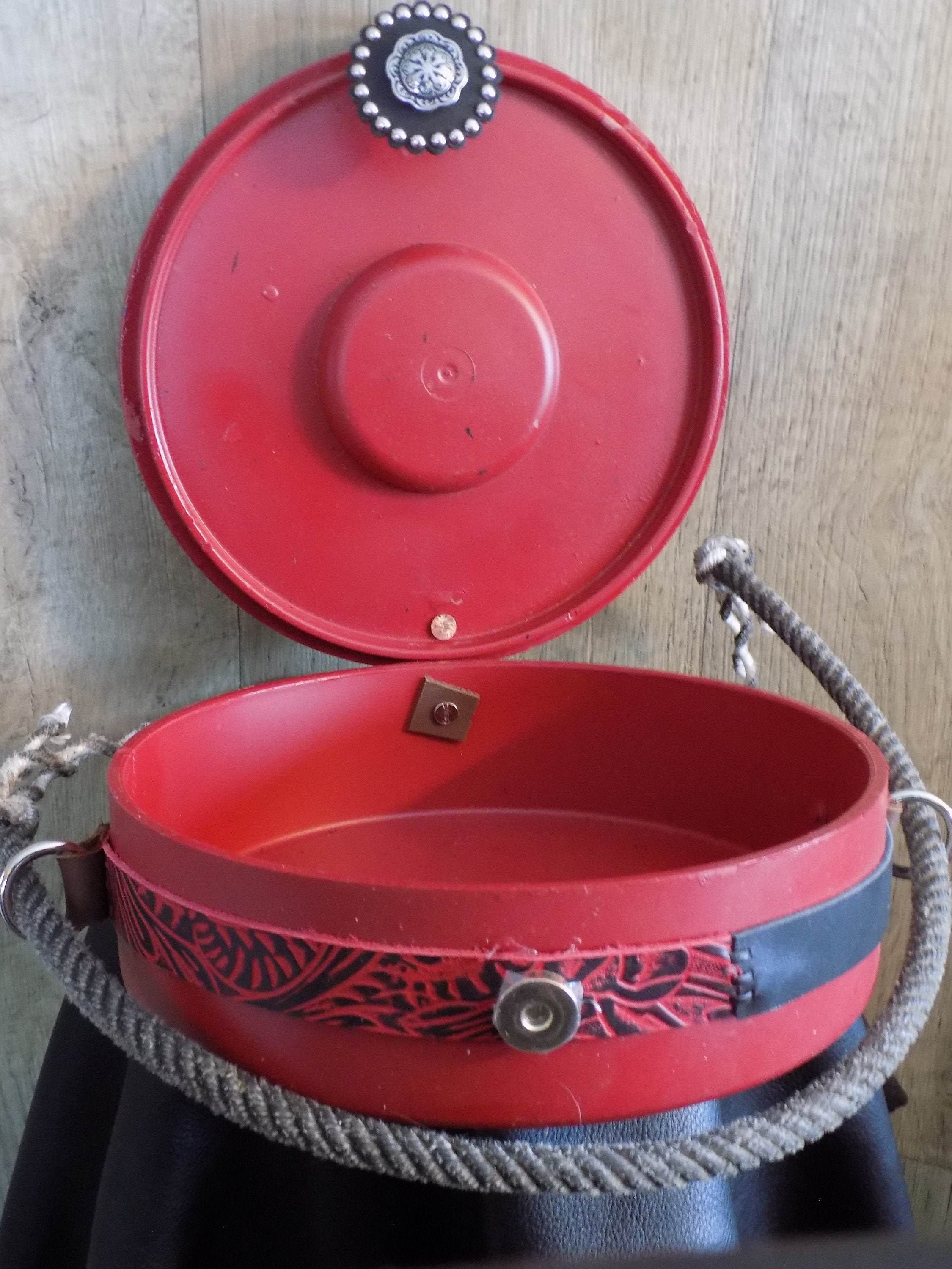 Red and Black Embossed Leather With Concho Kids Rope Can/goat Rope Can ...
