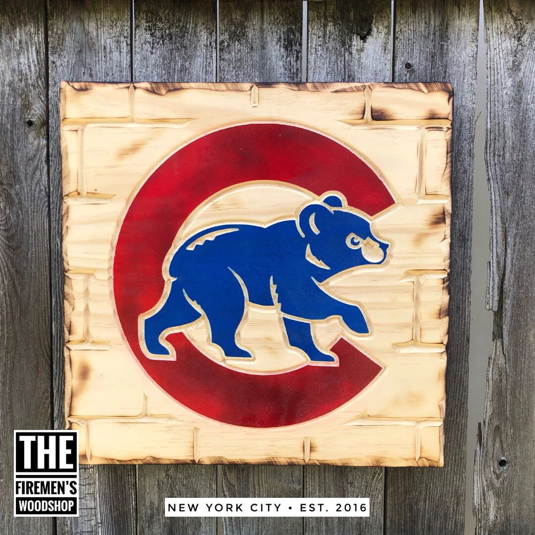 Chicago Cubs Banner Cubs Logo Wood Banner American Flag - Etsy