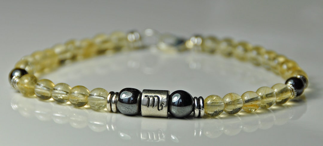 Citrine Zodiac Star Sign Anklet, Hematite Anklet, Money Prosperity ...