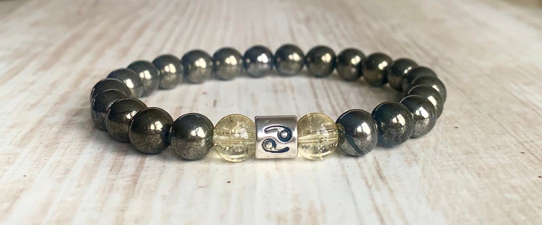Men's Pyrite & Citrine Gemstone Bracelet With Zodiac Sign - Etsy