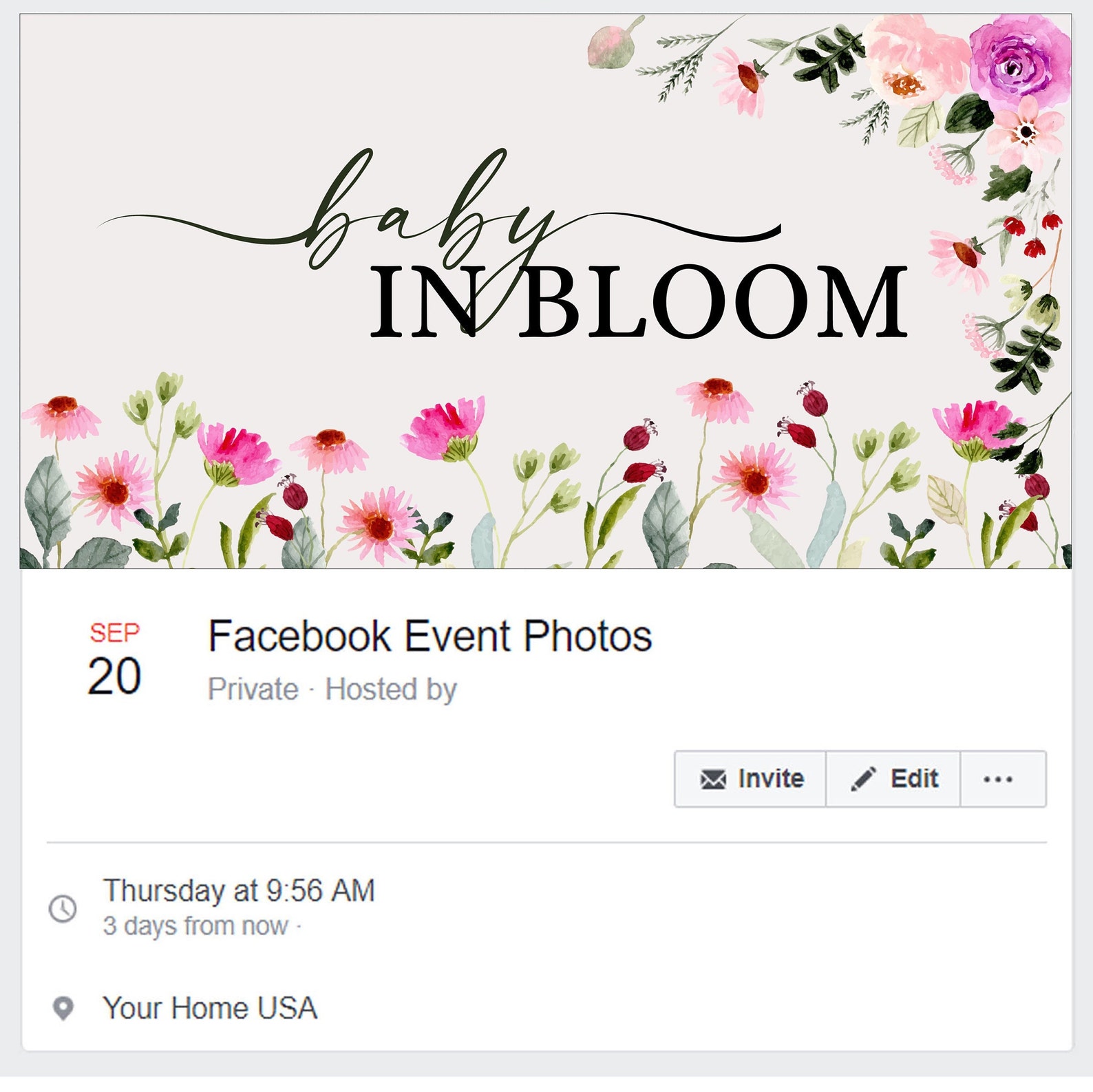 Baby in Bloom Facebook Cover Baby Shower Invitation - Etsy Canada