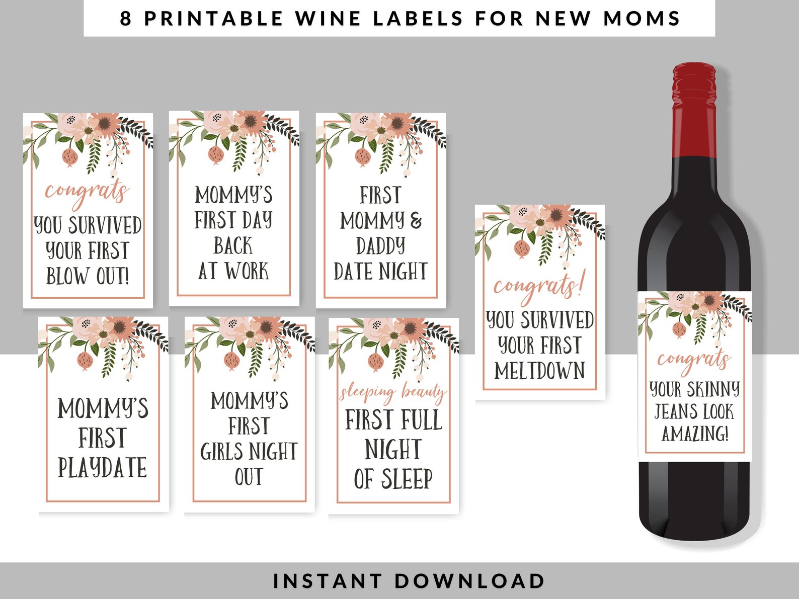 New Mom Printable Wine Labels Mommy Milestone Wine Labels - Etsy