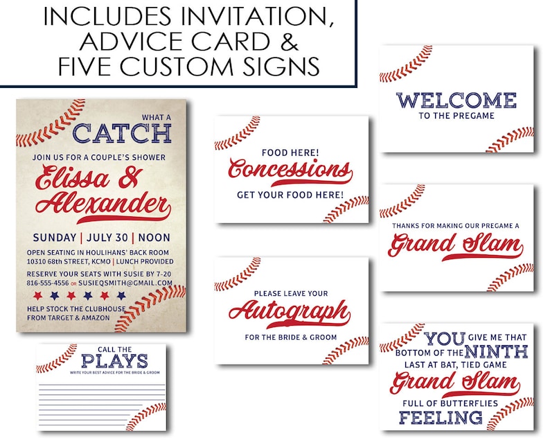 Baseball Shower Set Baseball Couples Shower Print Sports Bridal Shower ...