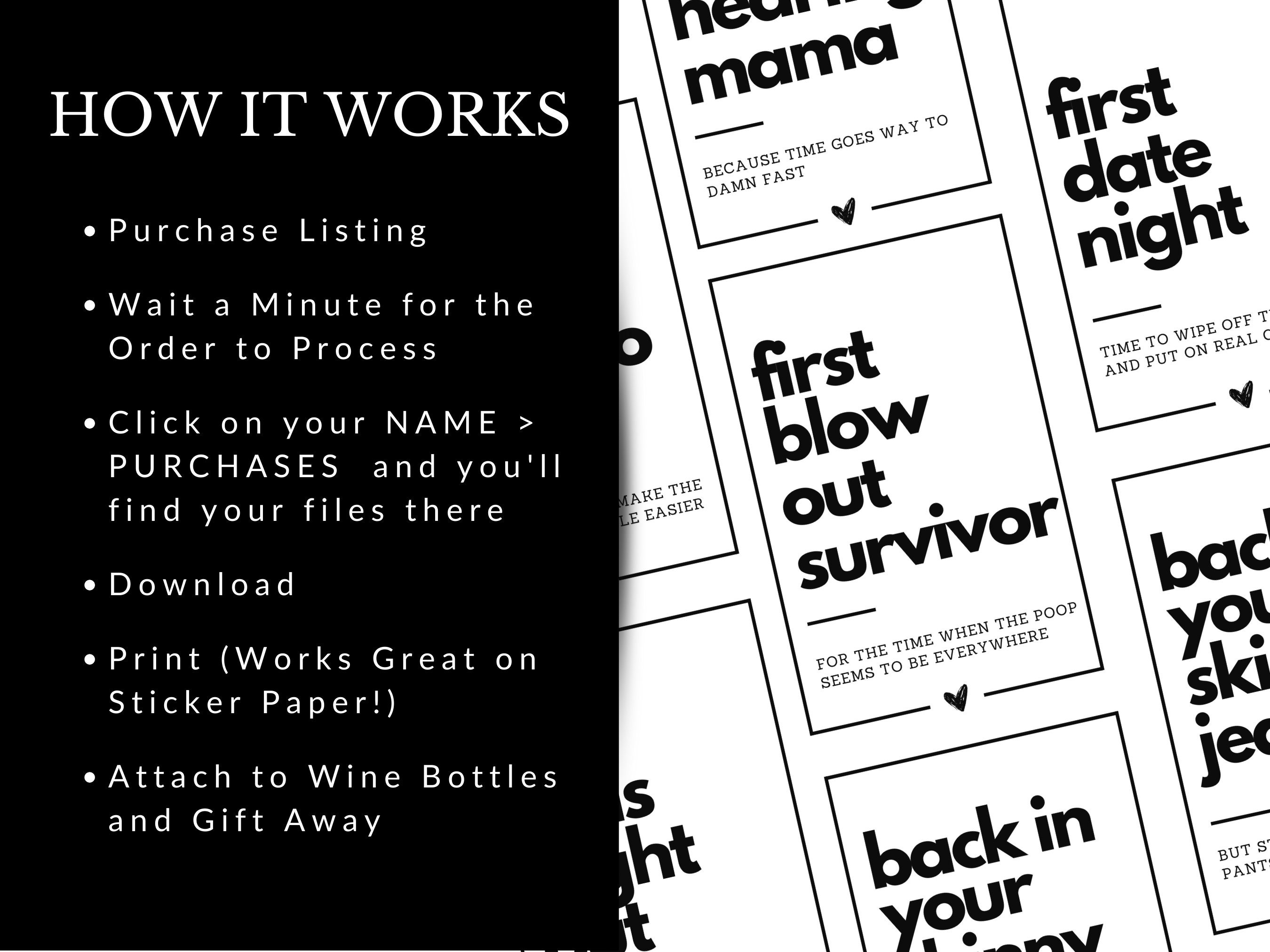 8 New Mom Printable Wine Labels | Mommy Milestone Wine Labels | Black ...