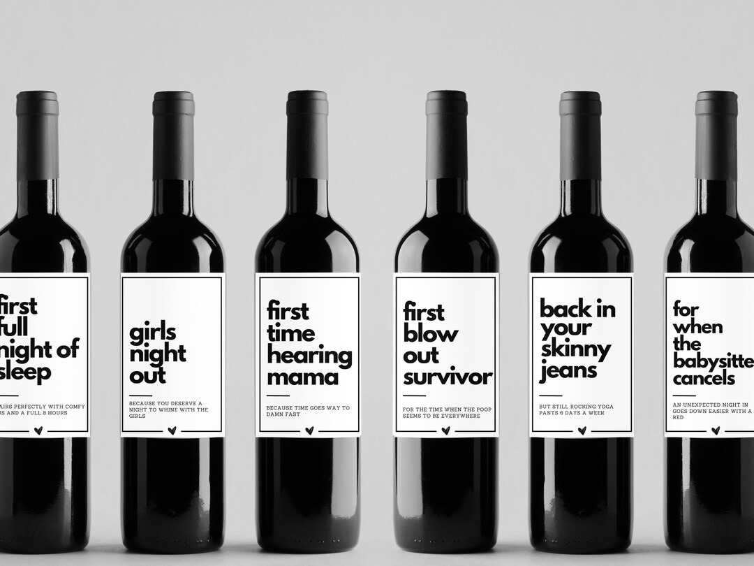 8 New Mom Printable Wine Labels | Mommy Milestone Wine Labels | Black ...
