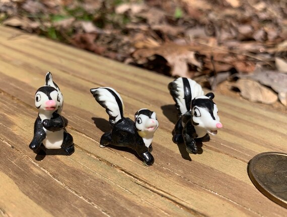 Three Miniature Skunk Porcelain Figurines Fairy House | Etsy