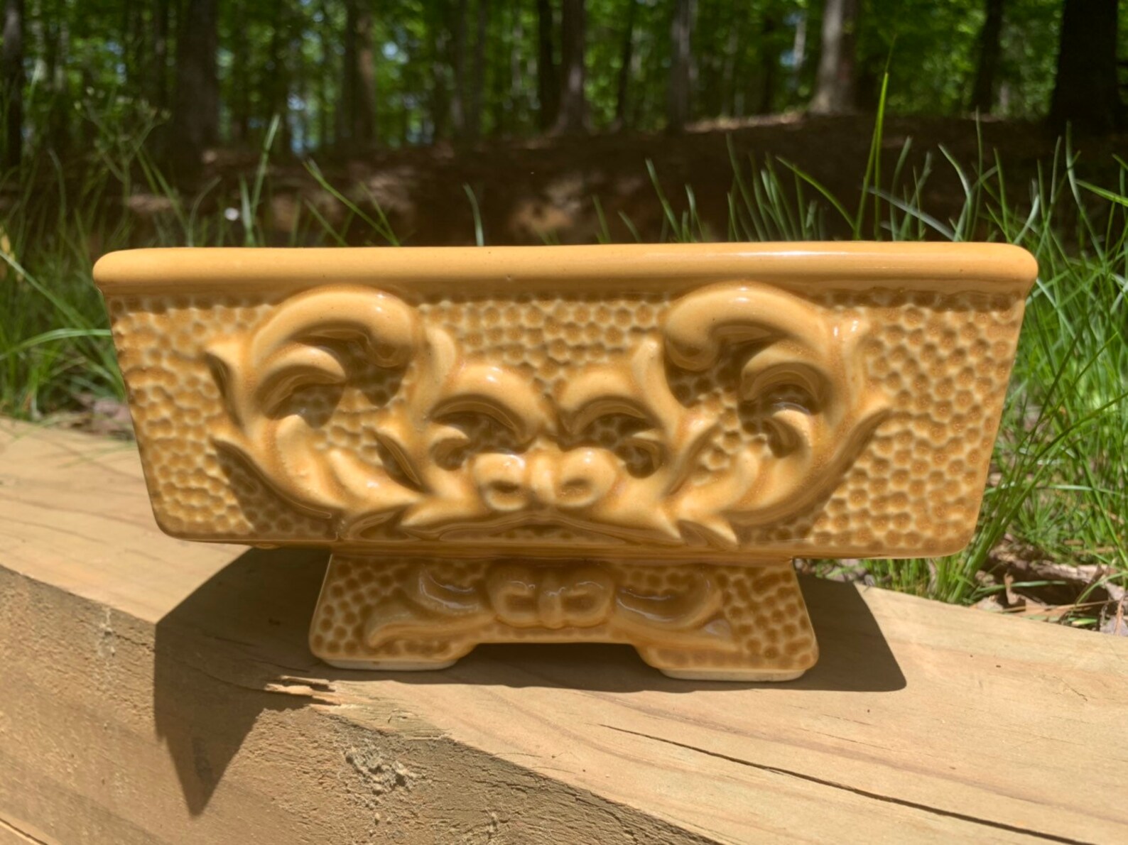 Beige Tan Earth Tone Cornflower Yellow Footed Pedestal Dimpled - Etsy