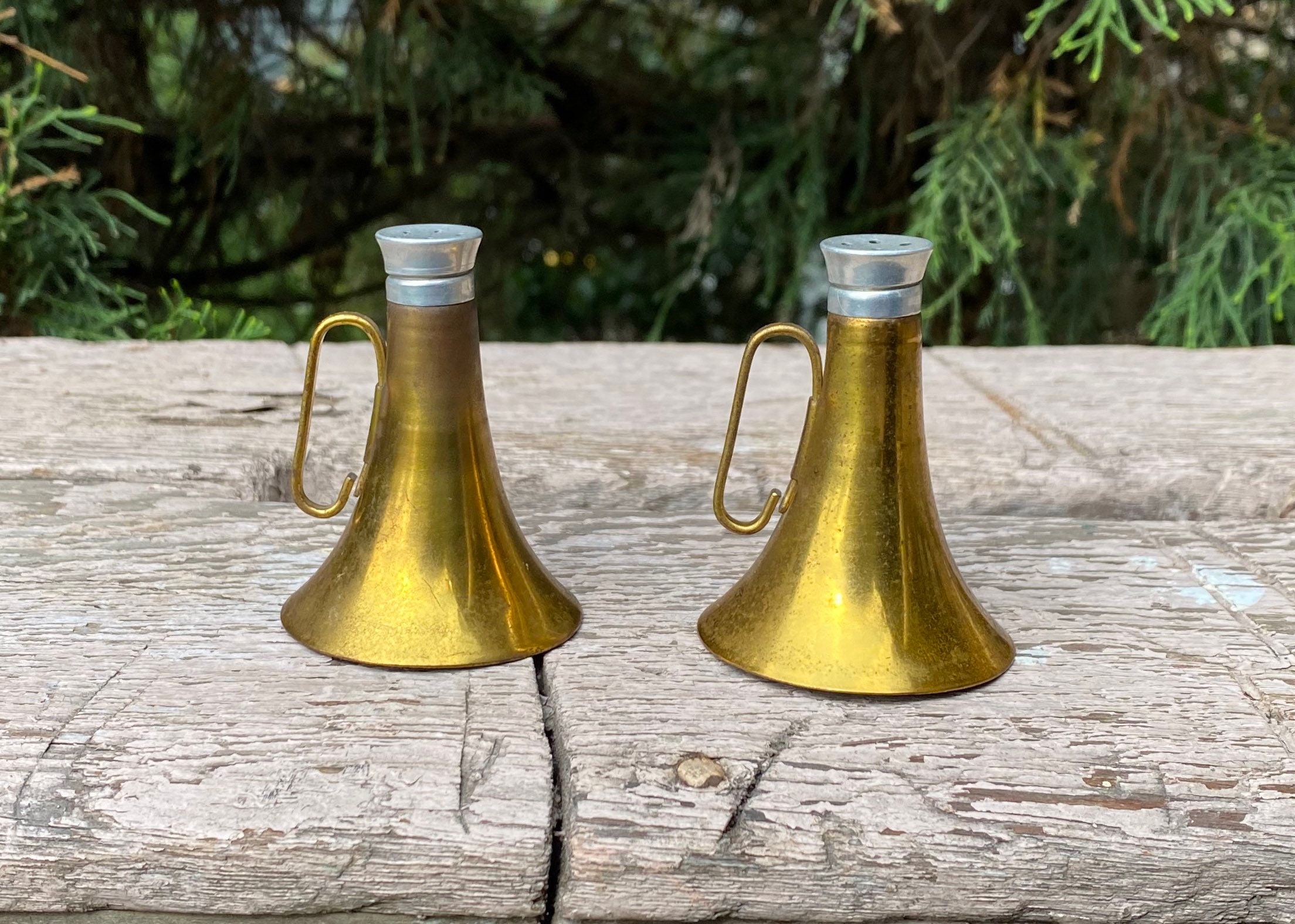 Brass Megaphone Bull Horn Salt and Pepper Shakers With Glass - Etsy