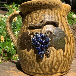 Wilford Dean Tobacco Spit Glaze Pitcher With Grapes Vine Leaves Folk ...