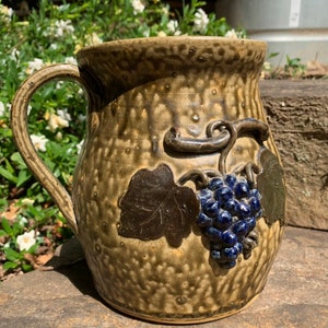Wilford Dean Tobacco Spit Glaze Pitcher With Grapes Vine Leaves Folk ...