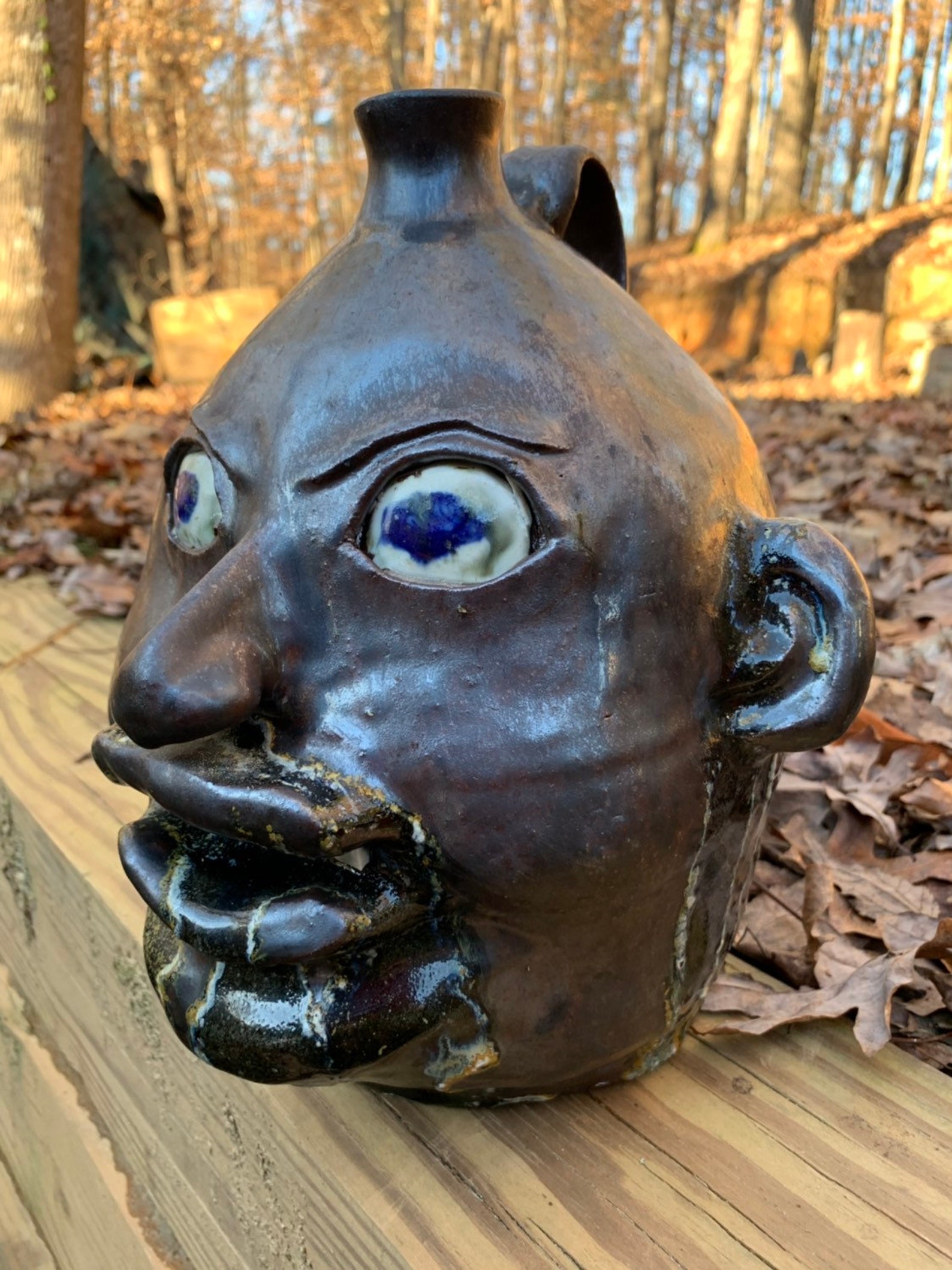 Nathaniel Hewell Devil Face Jug: Salt Glaze Southern Folk Art Pottery ...