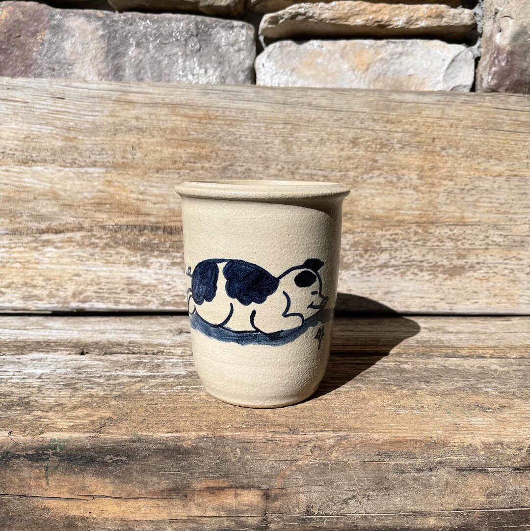 Turn and Burn Seagrove Pottery Small Crock With Cobalt Blue Happy Pig ...