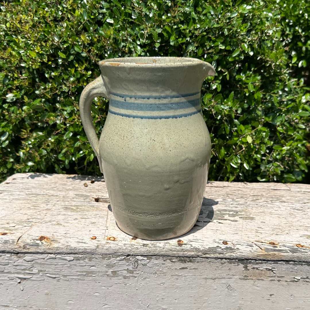 Stoneware Pitcher With Two Drippy Blue Bands - Etsy